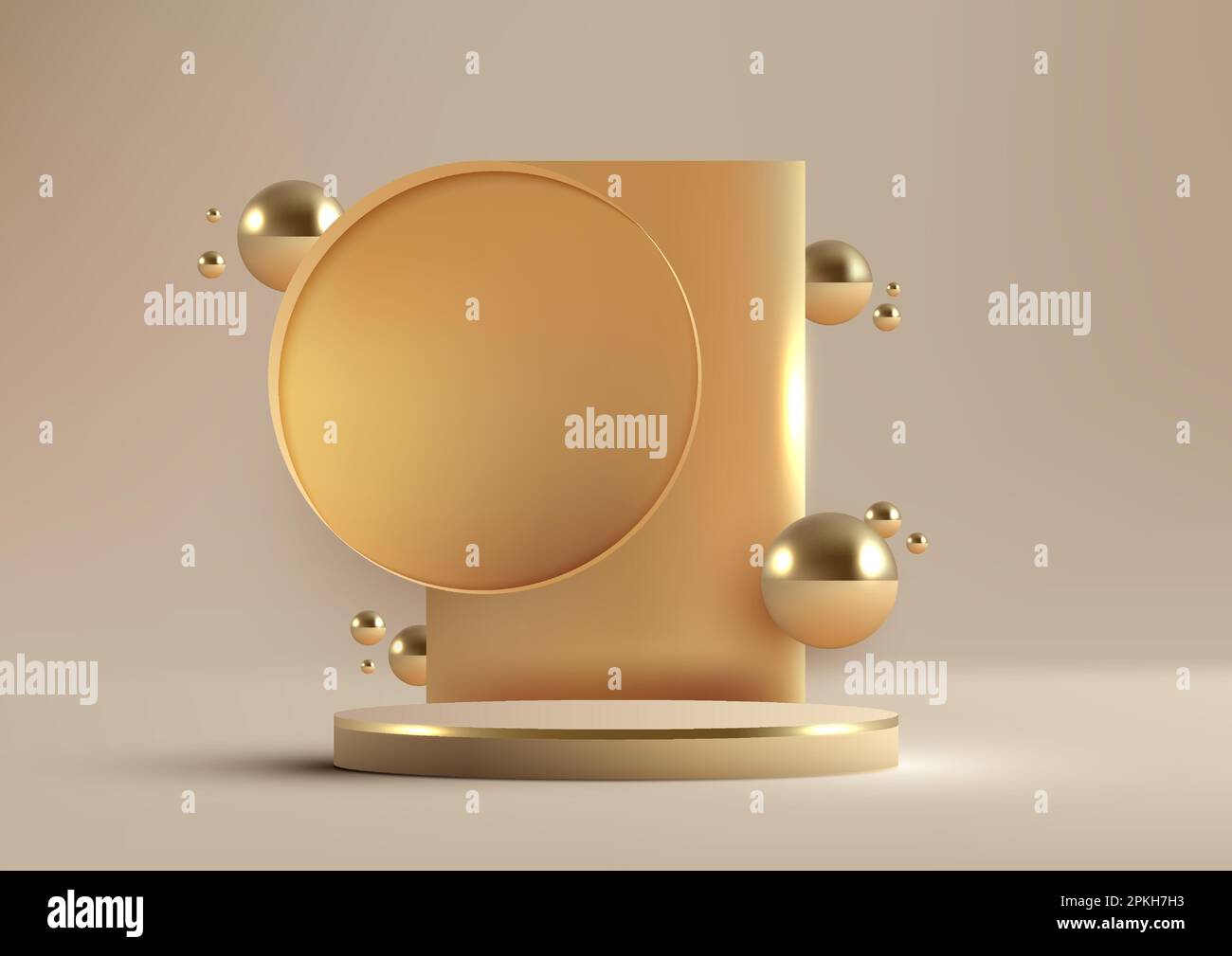 3D realistic luxury style golden podium platform with gold circle ...