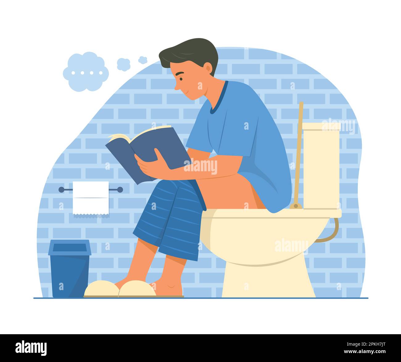 Man Sitting on Toilet Bowl and Reading Book Stock Vector Image & Art ...