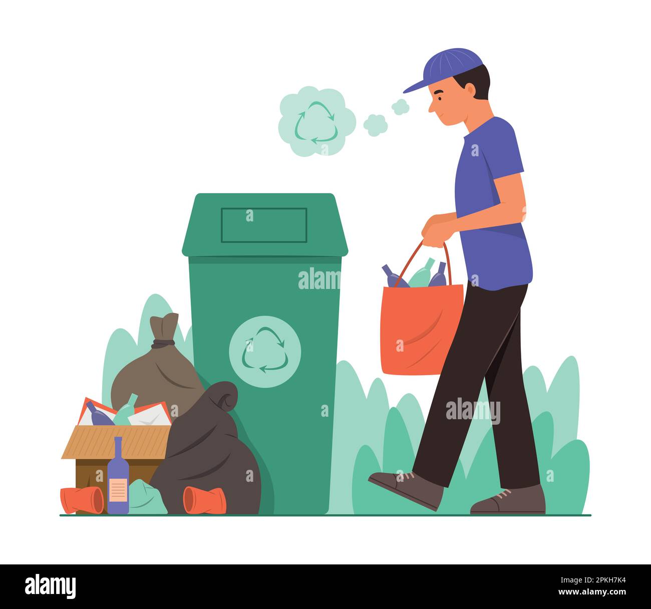 Man Carrying Garbage Bag for Littering for Recycle Concept Illustration ...