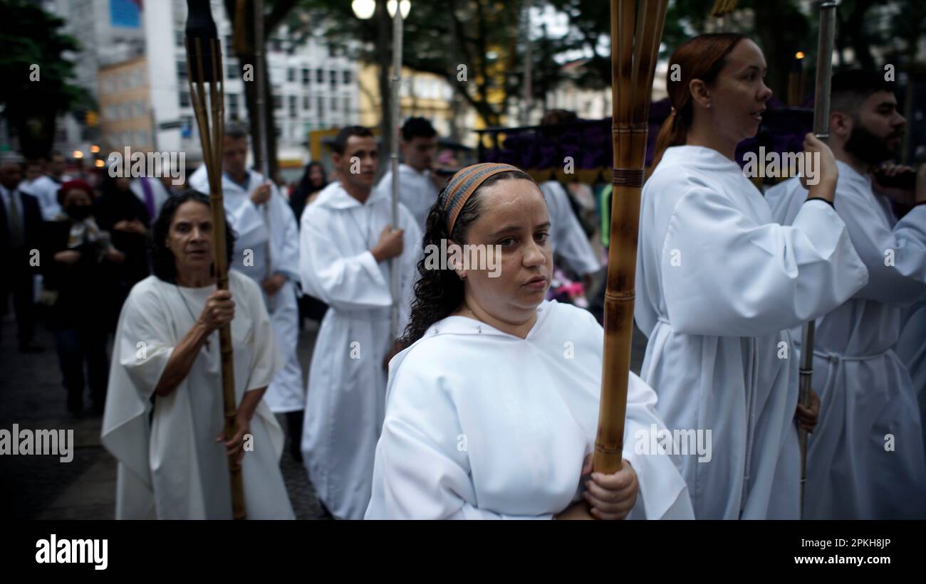 Catholic community people participate in a religious procession on the ...