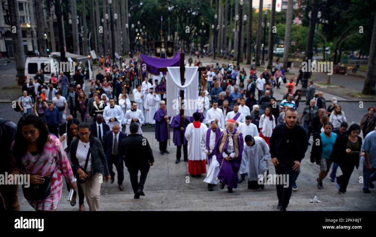 Catholic community people participate in a religious procession on the ...