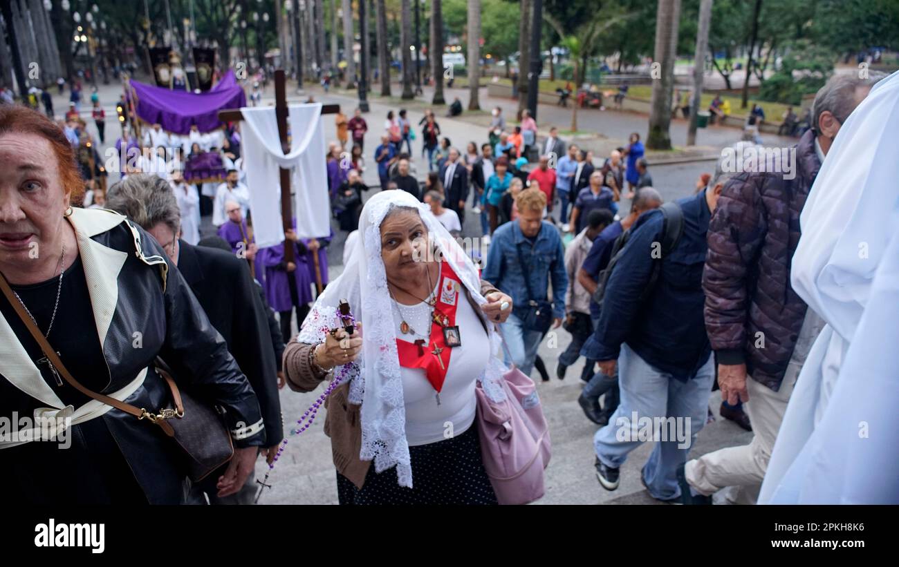 Catholic community people participate in a religious procession on the ...