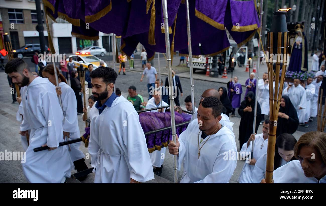 Catholic community people participate in a religious procession on the ...