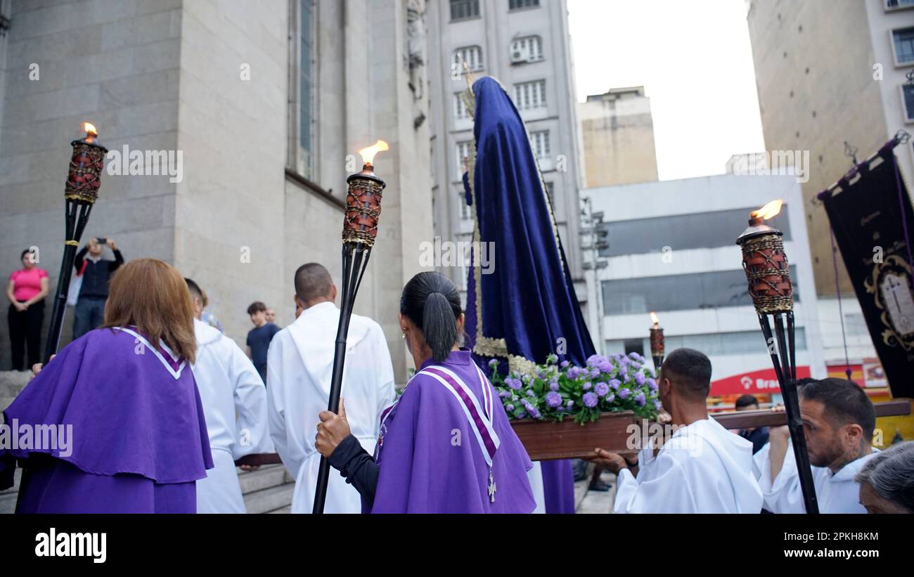 Catholic community people participate in a religious procession on the ...