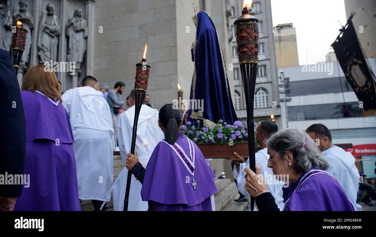 Catholic community people participate in a religious procession on the ...