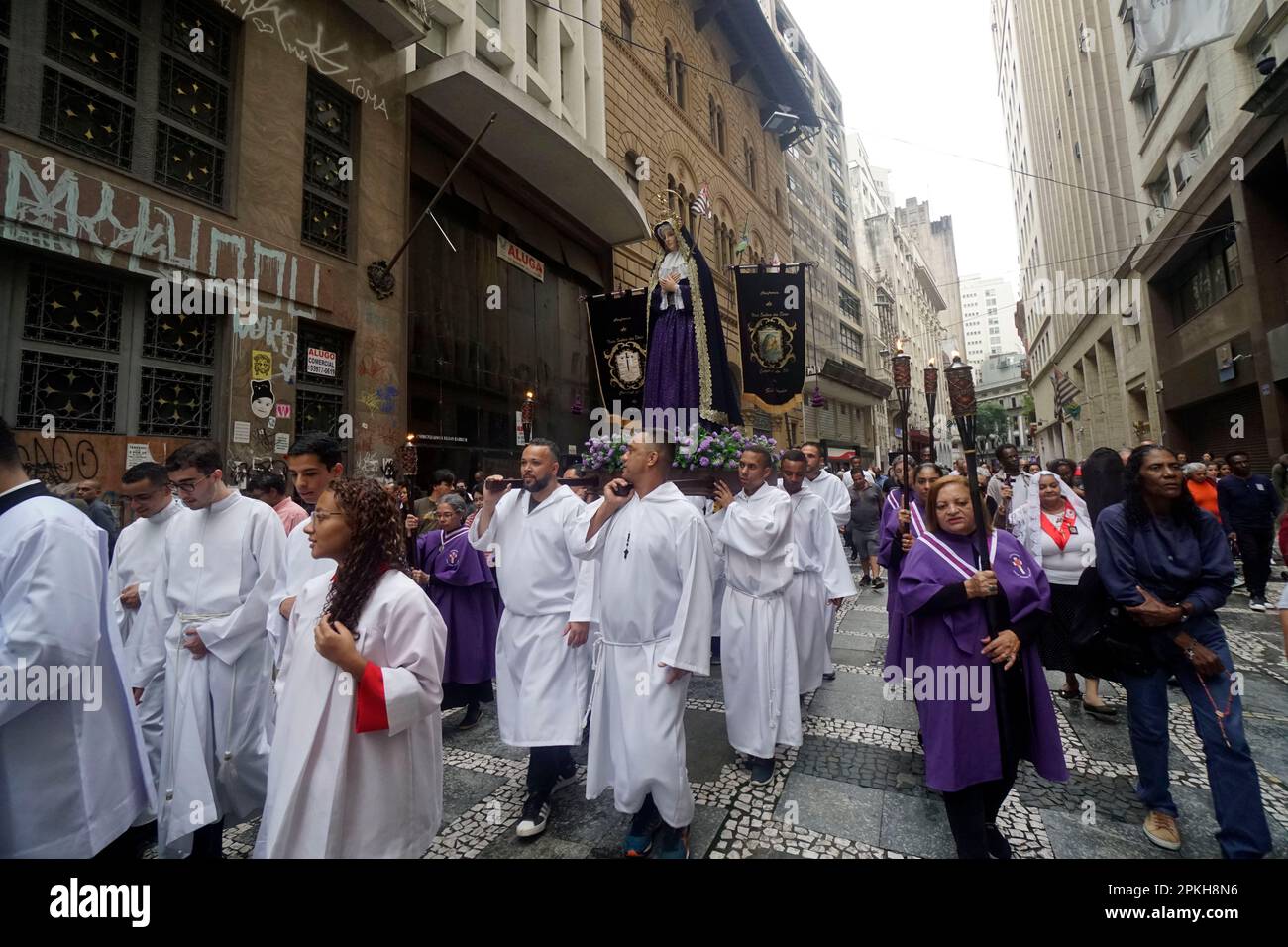 Catholic community people participate in a religious procession on the ...