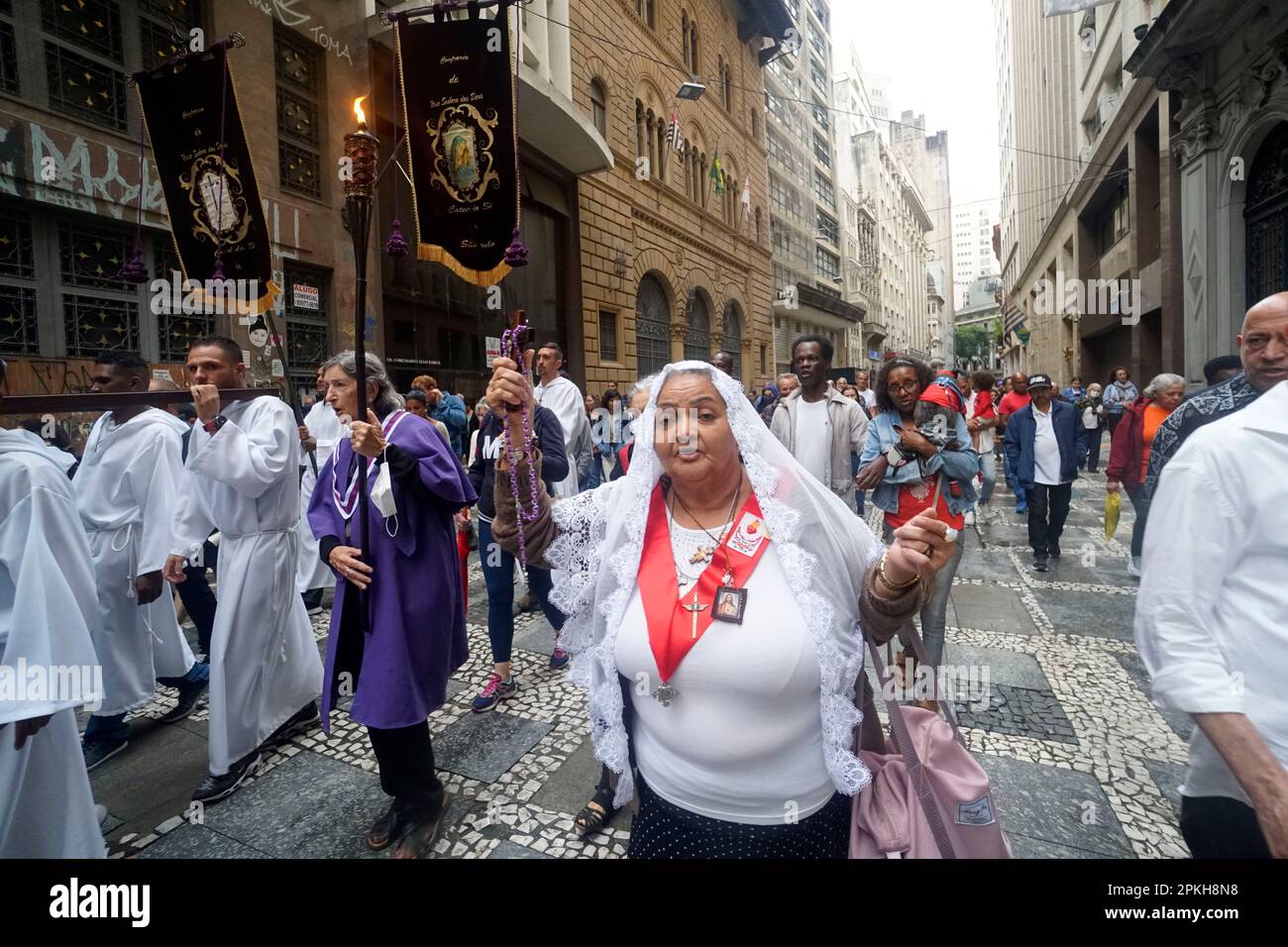 Catholic community people participate in a religious procession on the ...