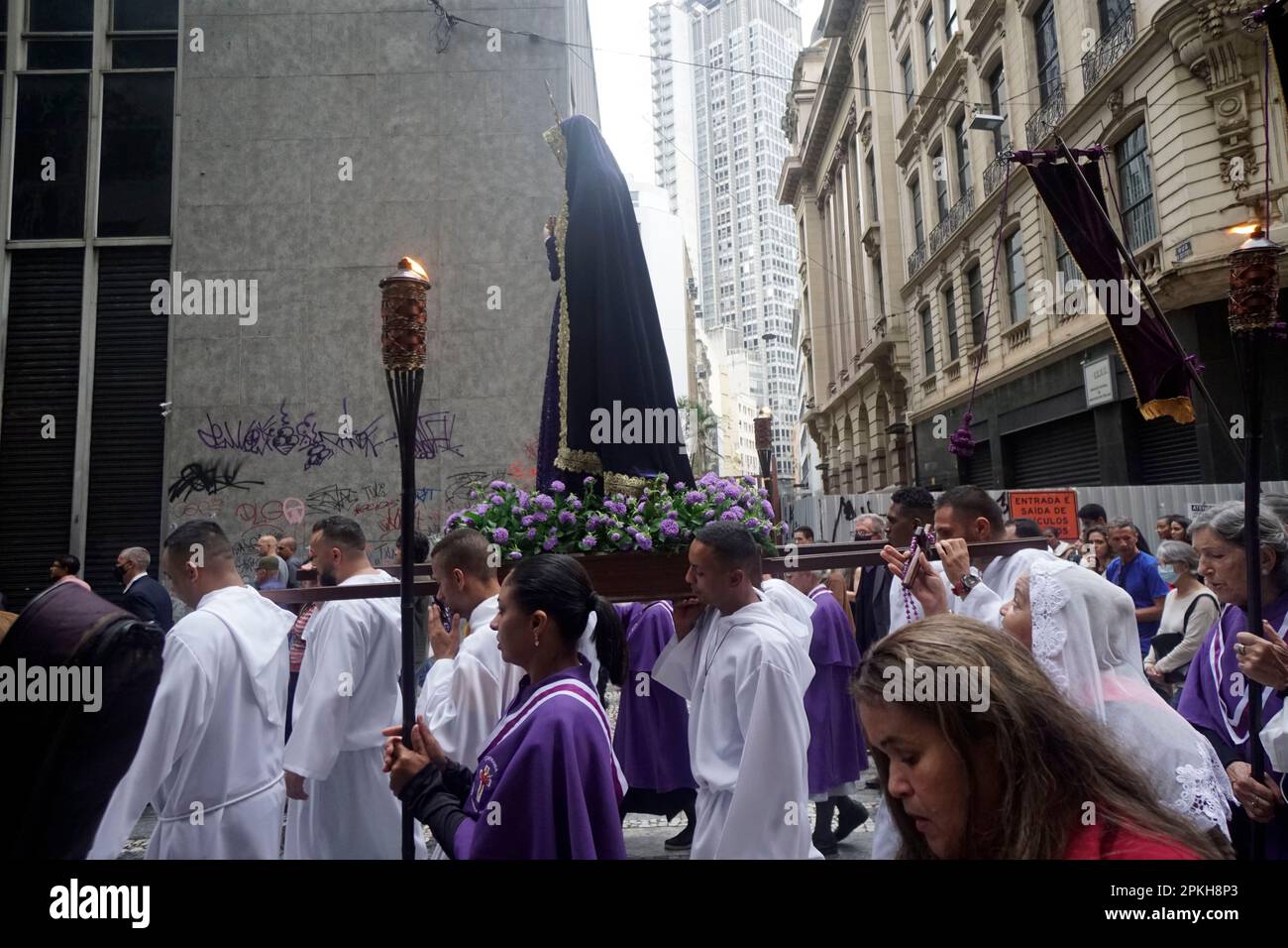 Catholic community people participate in a religious procession on the ...