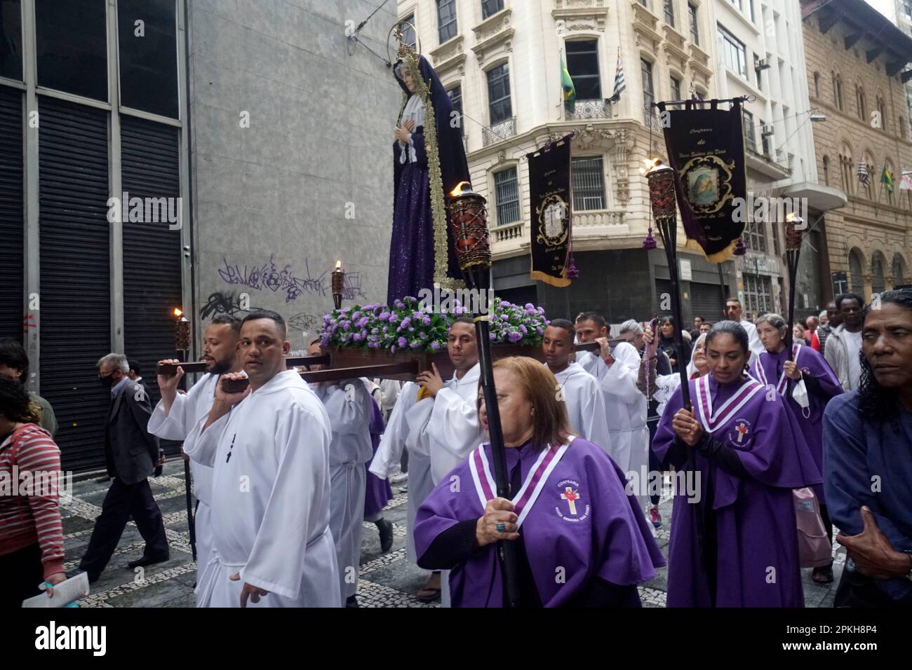 Catholic community people participate in a religious procession on the ...