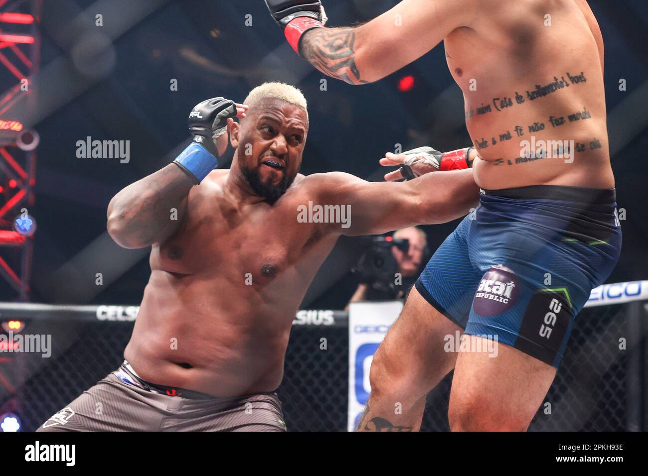 April 7, 2023: (L-R) Heavyweight Yorgan De Castro punches Danilo ...