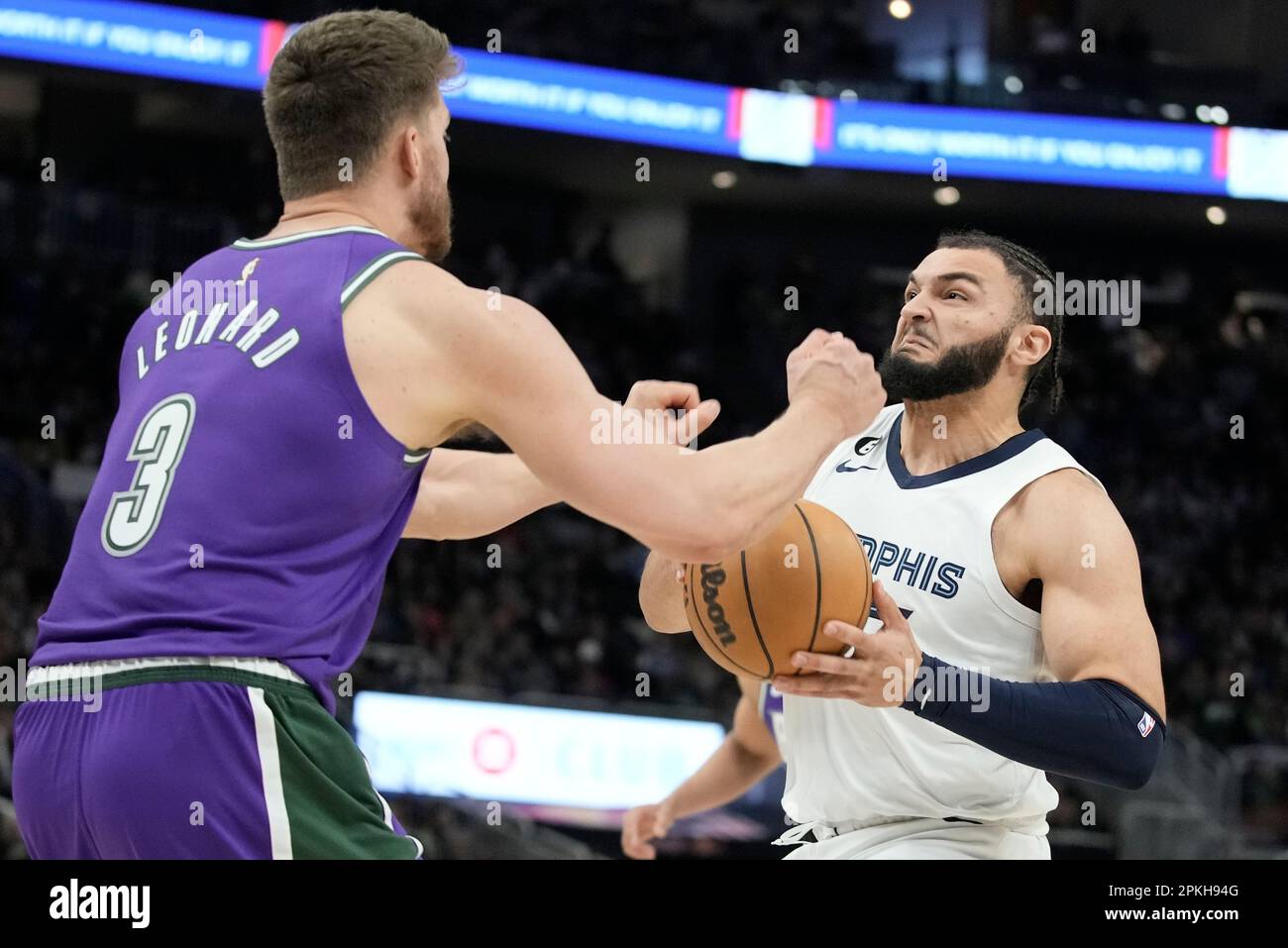 Memphis Grizzlies' David Roddy drives past Milwaukee Bucks' Meyers ...