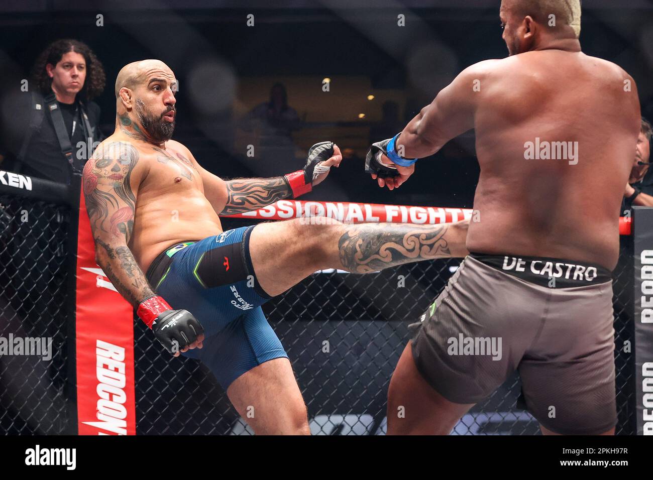 April 7, 2023: (L-R) Heavyweight Danilo Marques kicks Yorgan De Castro during the PFL 2 Regular ...