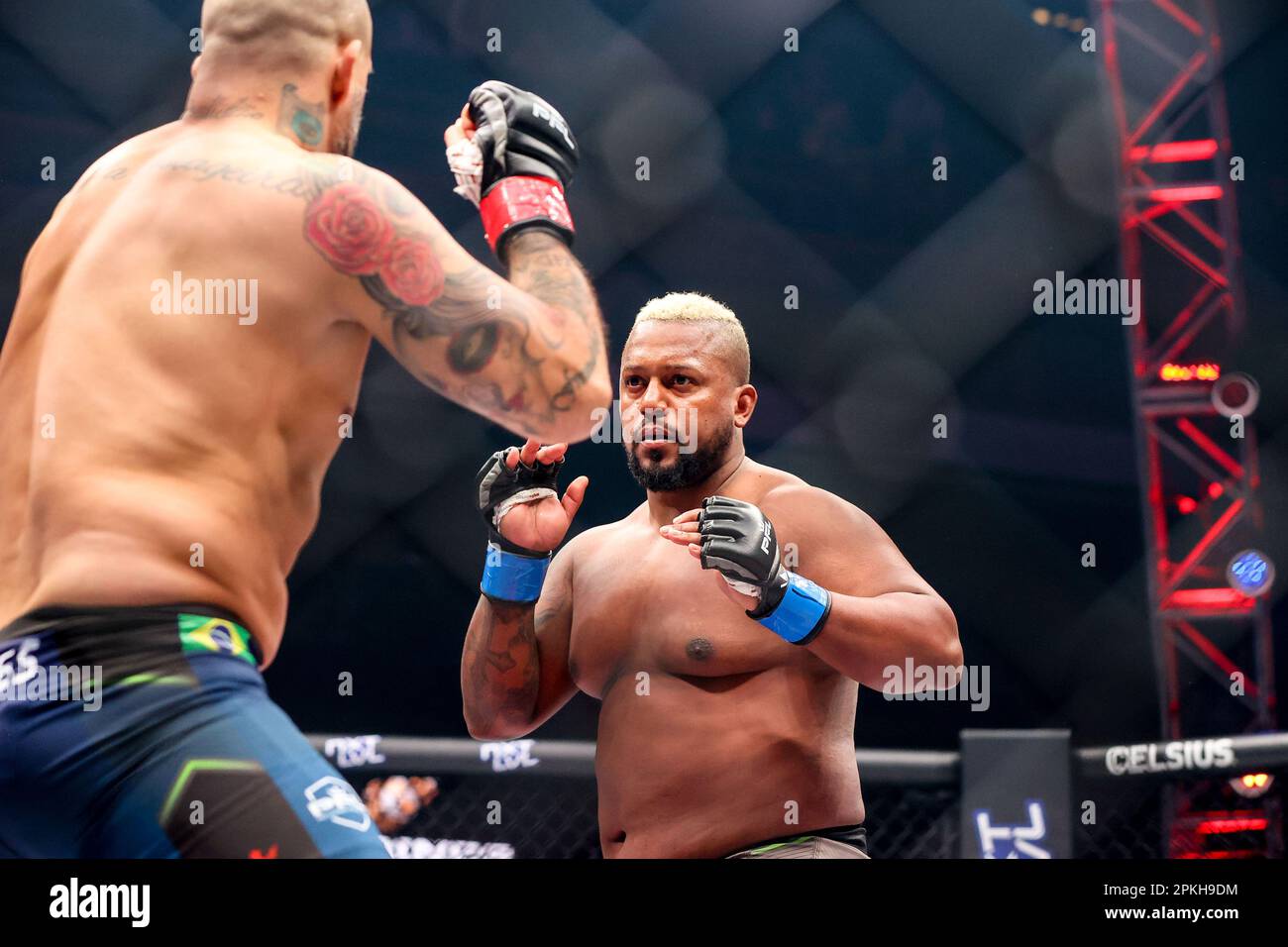 April 7, 2023: (R-L) Heavyweight Yorgan De Castro watches his opponent ...