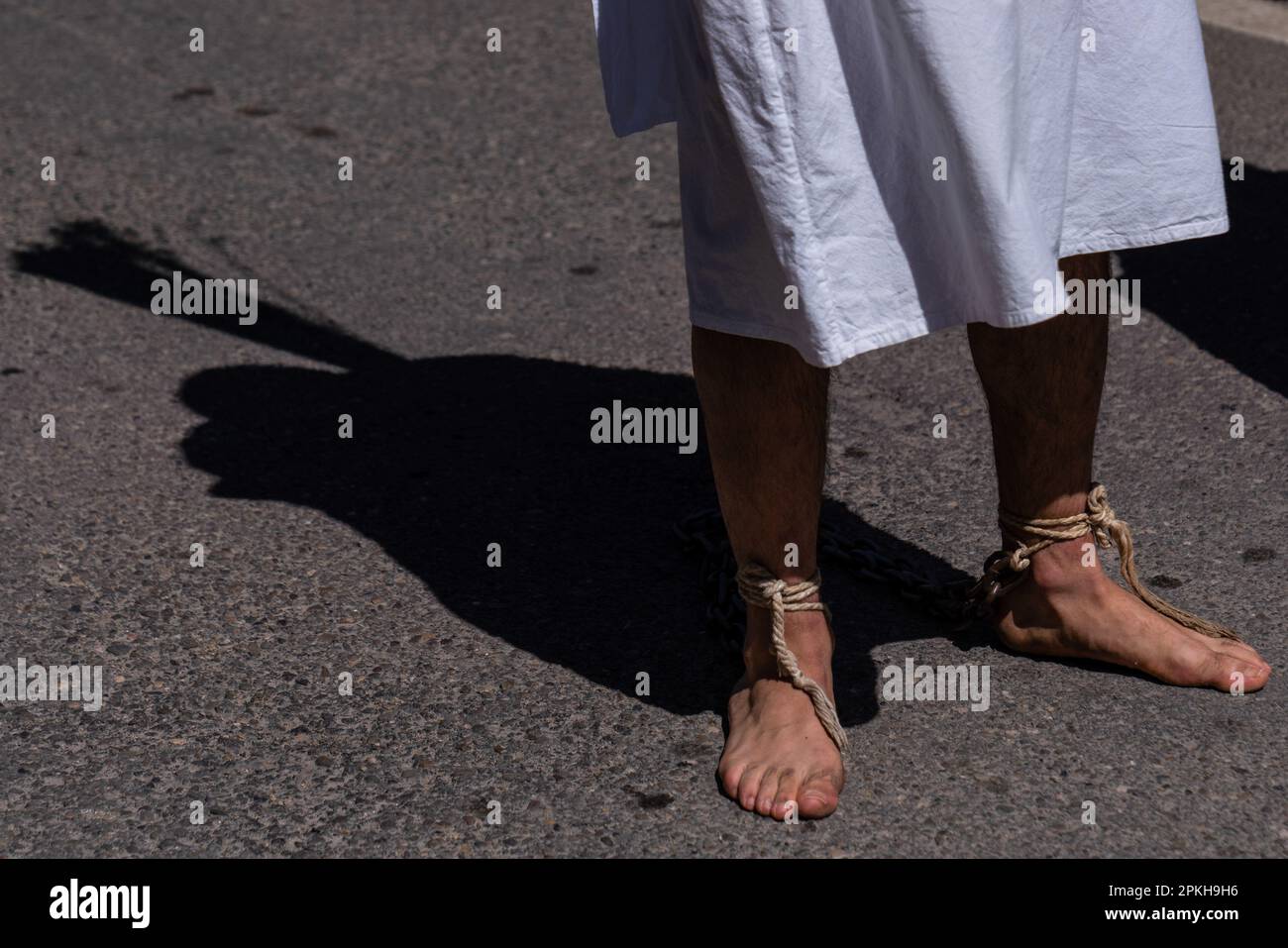 Detail of the foot of the penitent while whipping himself during the ...