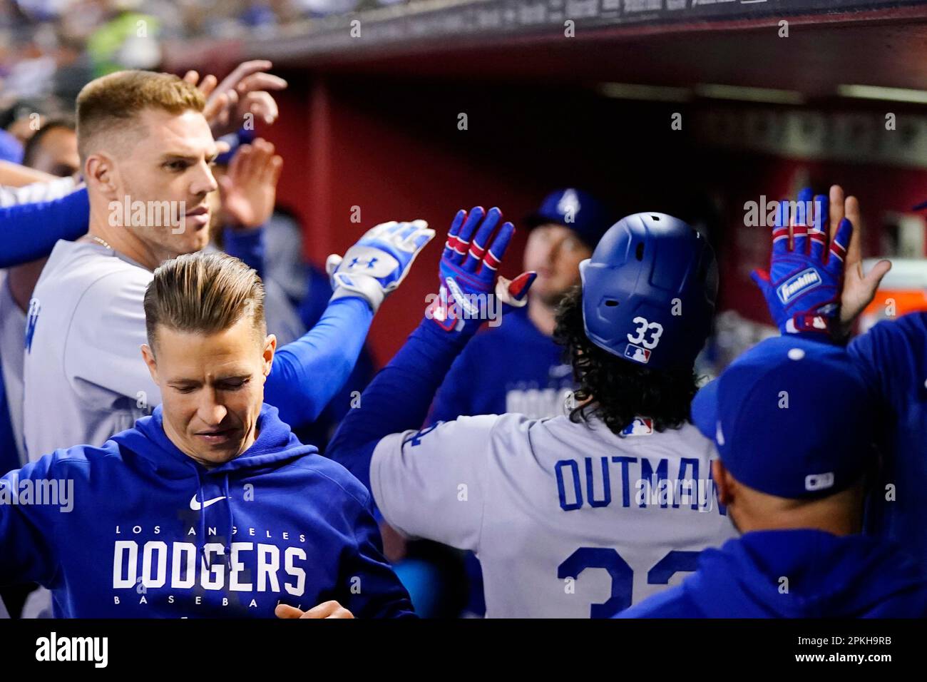 Los Angeles Dodgers' James Outman (33) celebrates after his home run ...