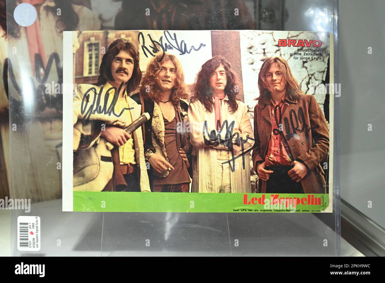 Led Zeppelin signed magazine clipping on display during 'Rock and Roll ...