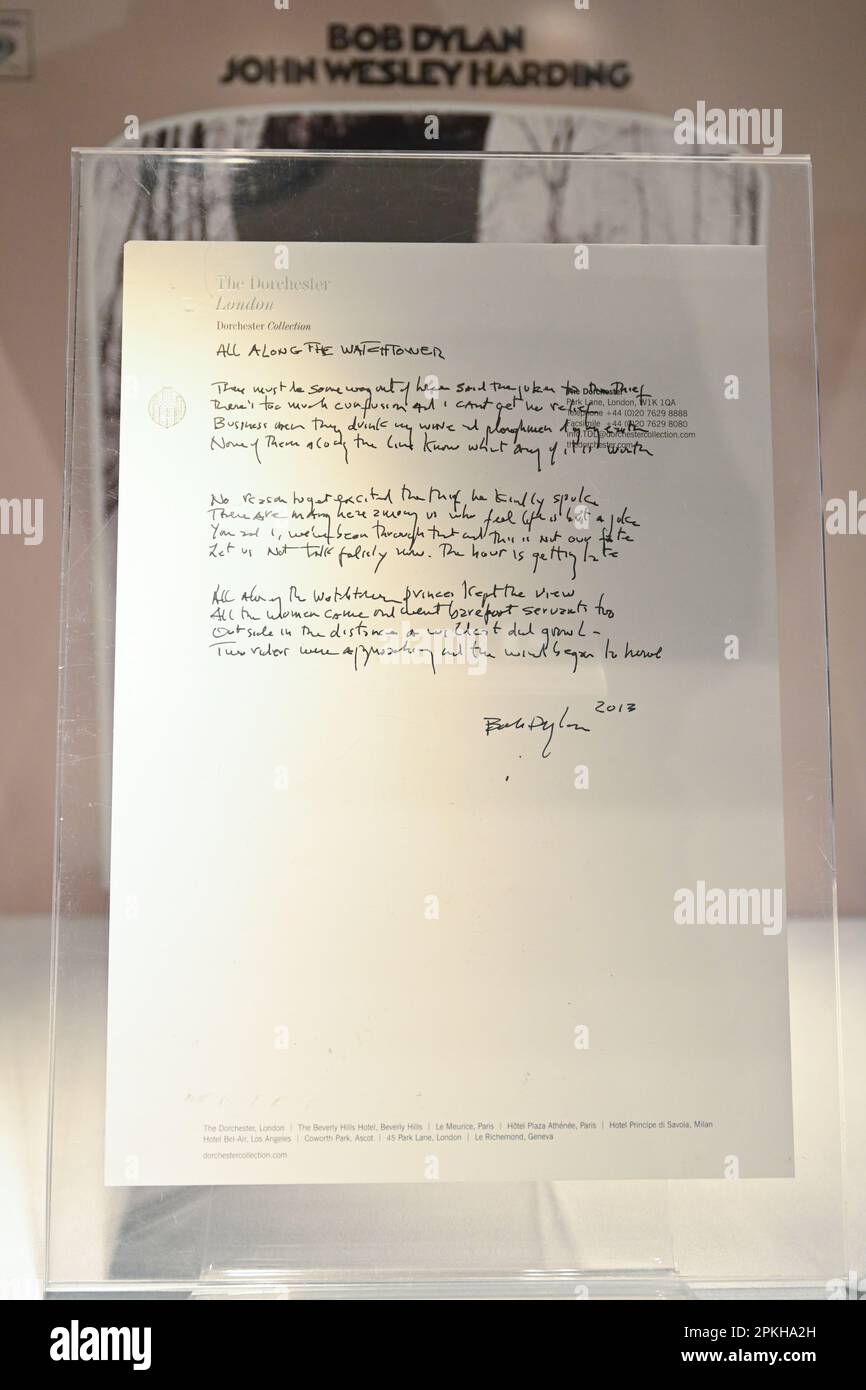 Bob Dylan "All Along the Watchtower" autograph manuscript on display ...