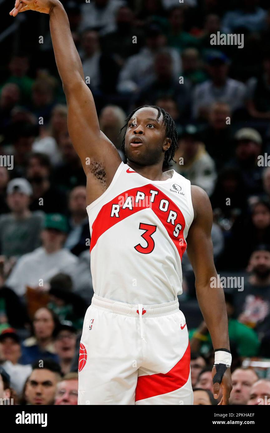Toronto Raptors' O.G. Anunoby plays against the Boston Celtics during ...