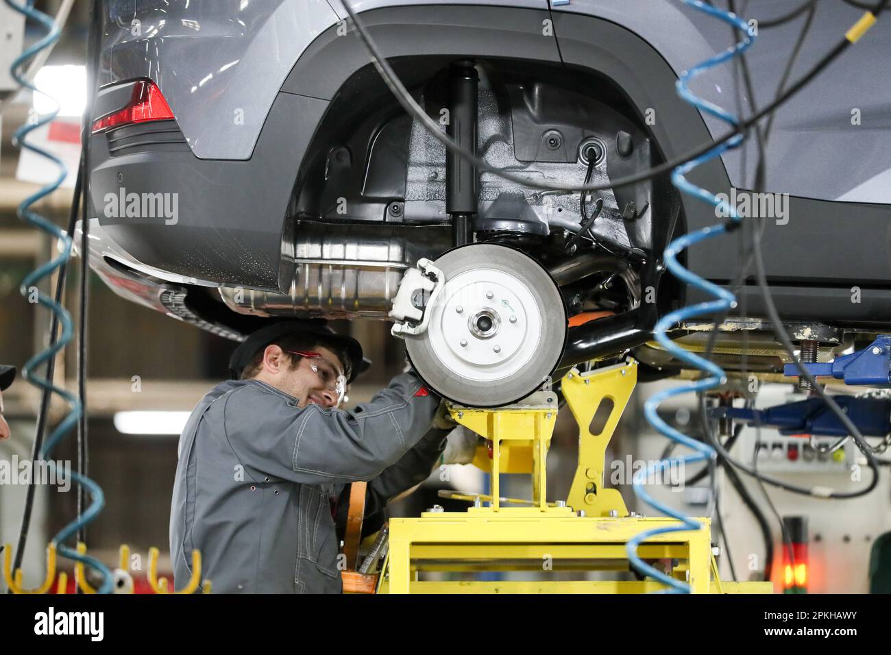 April 06.2023. Russia. Moscow. Car assembly on the production line of ...