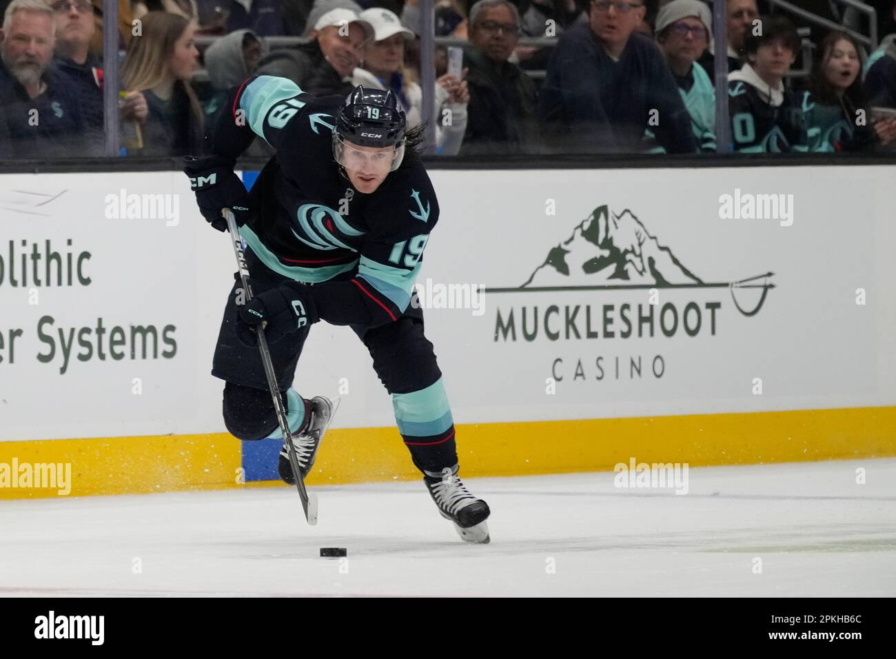 Seattle Kraken left wing Jared McCann in action against the Arizona ...