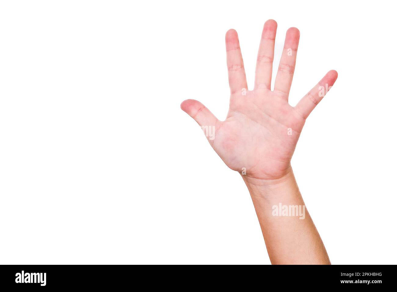 Child showing stop gesture. Child hand showing stop sign isolated on ...