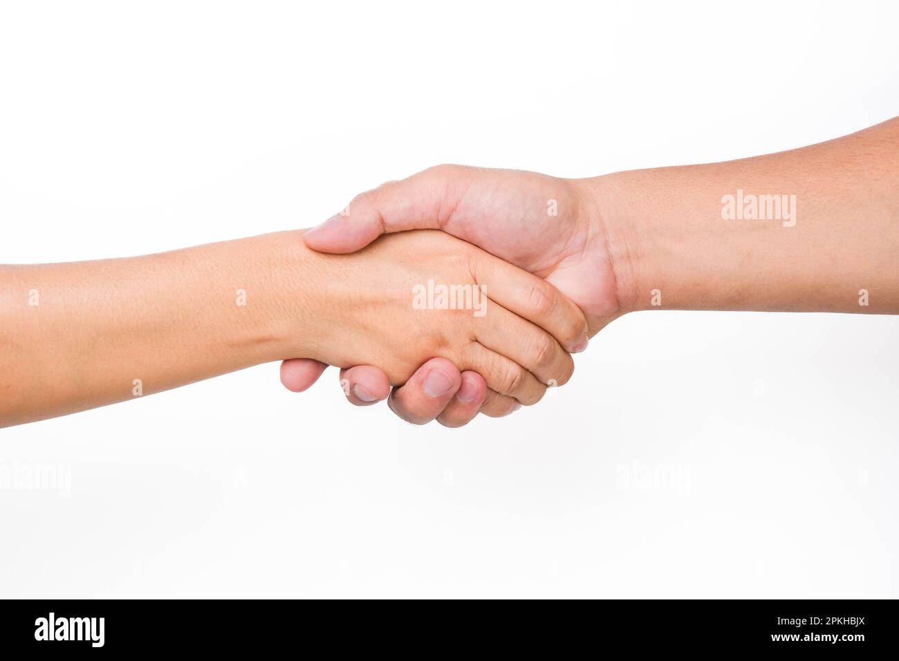 Hands of men and women shaking hands. Two people holding hands on white ...