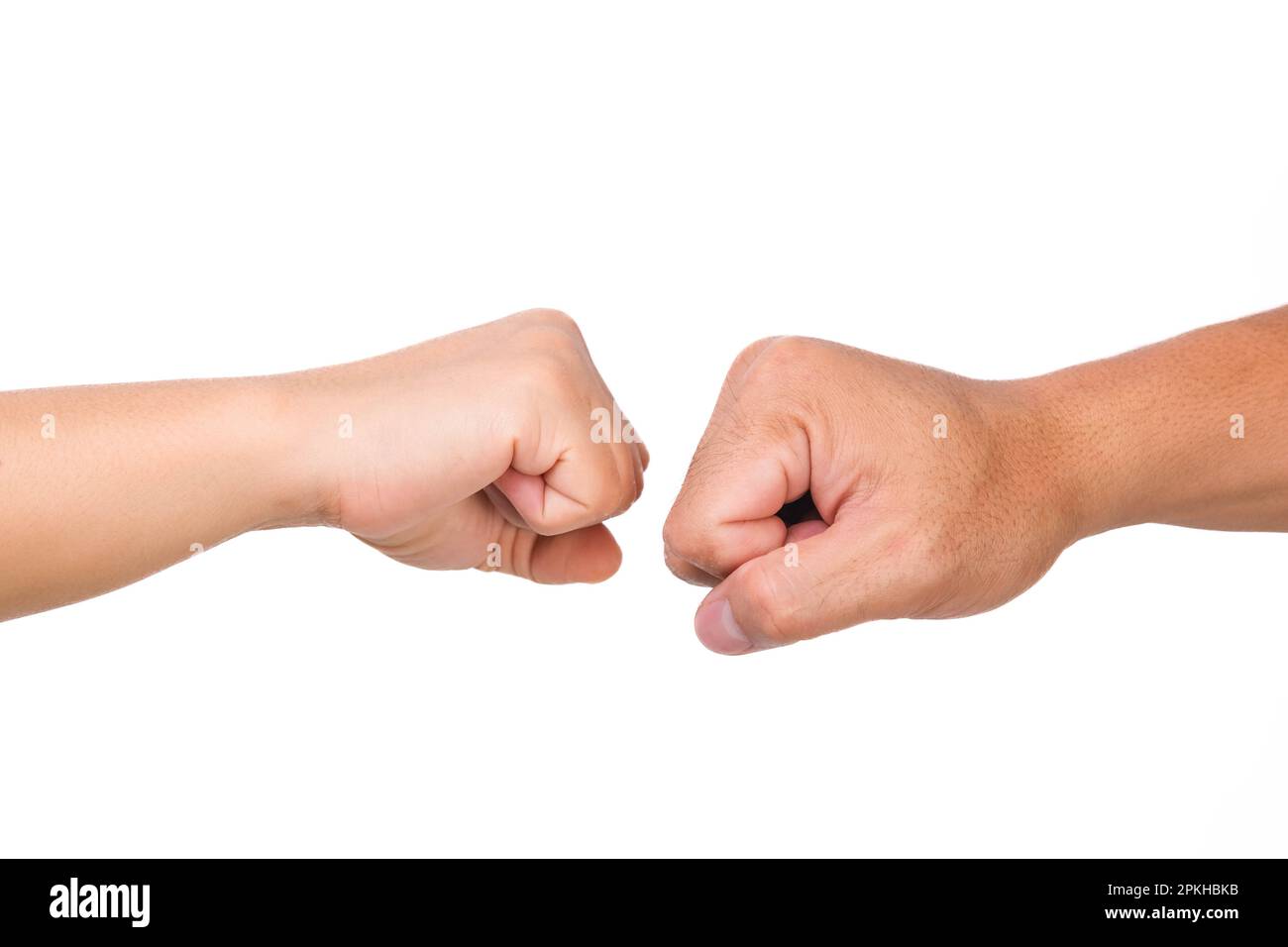 Male and female hands giving fist bump on white background. Concept of ...
