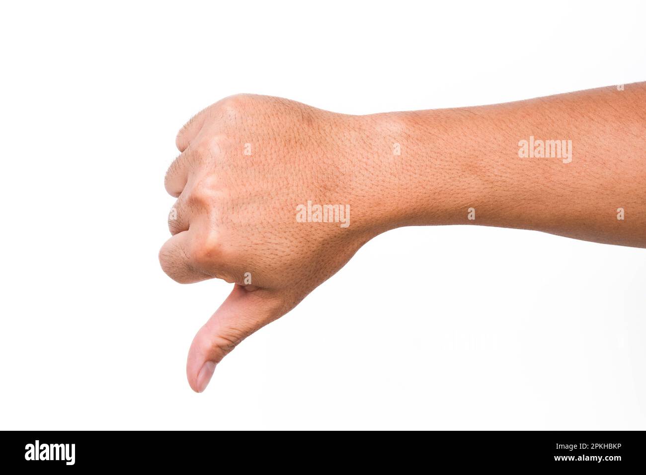 Male hand showing thumb down isolated on white background. Rejection ...