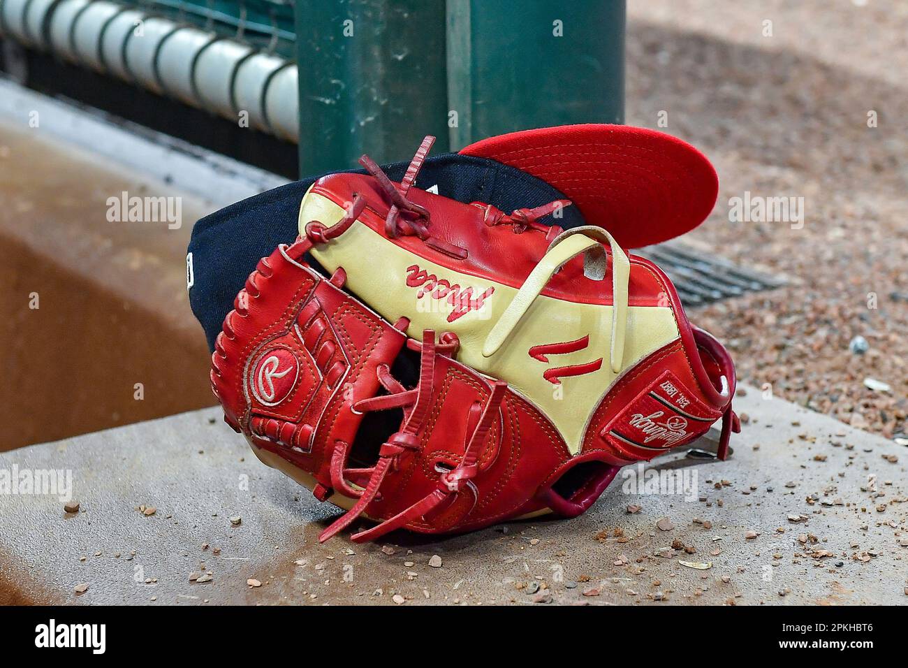 ATLANTA, GA – APRIL 07: The glove and cap of Atlanta shortstop Orlando ...