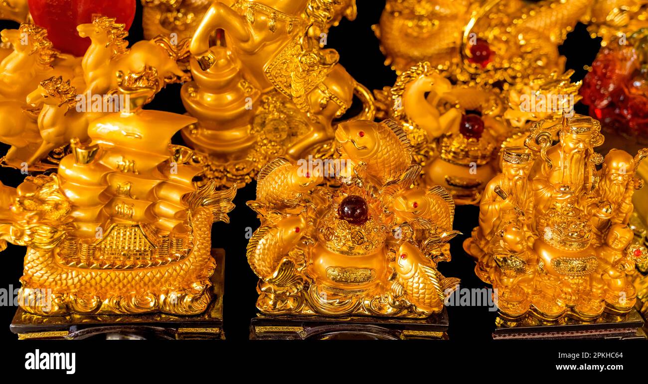 Golden Statues Fish Ship Chinese Scholars Handicrafts Market Buddhist ...