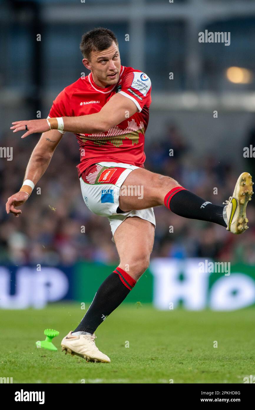 Dublin, Ireland. 08th Apr, 2023. Handré Pollard of Leicester takes a ...
