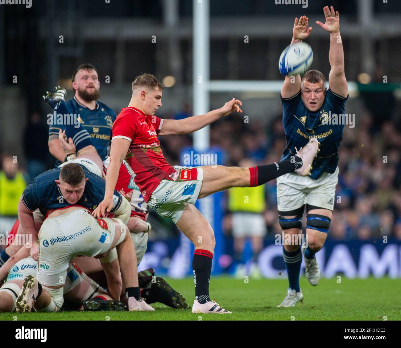 Dublin, Ireland. 08th Apr, 2023. Jack van Poortvliet of Leicester kicks ...
