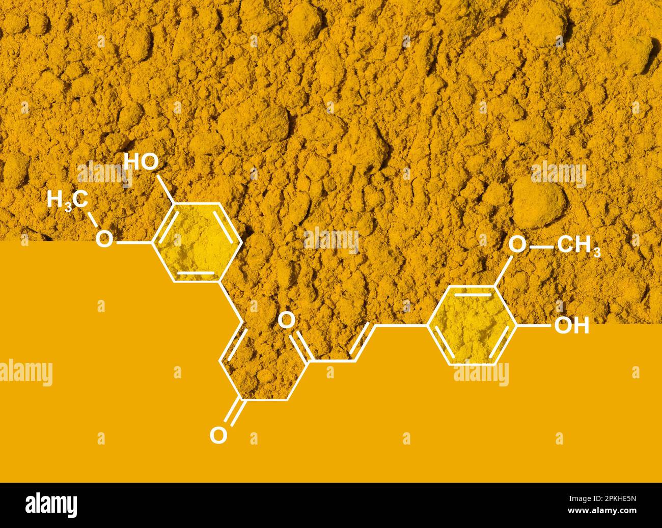 Organic Curcuma Powder with molecular structure, a bright yellow ...