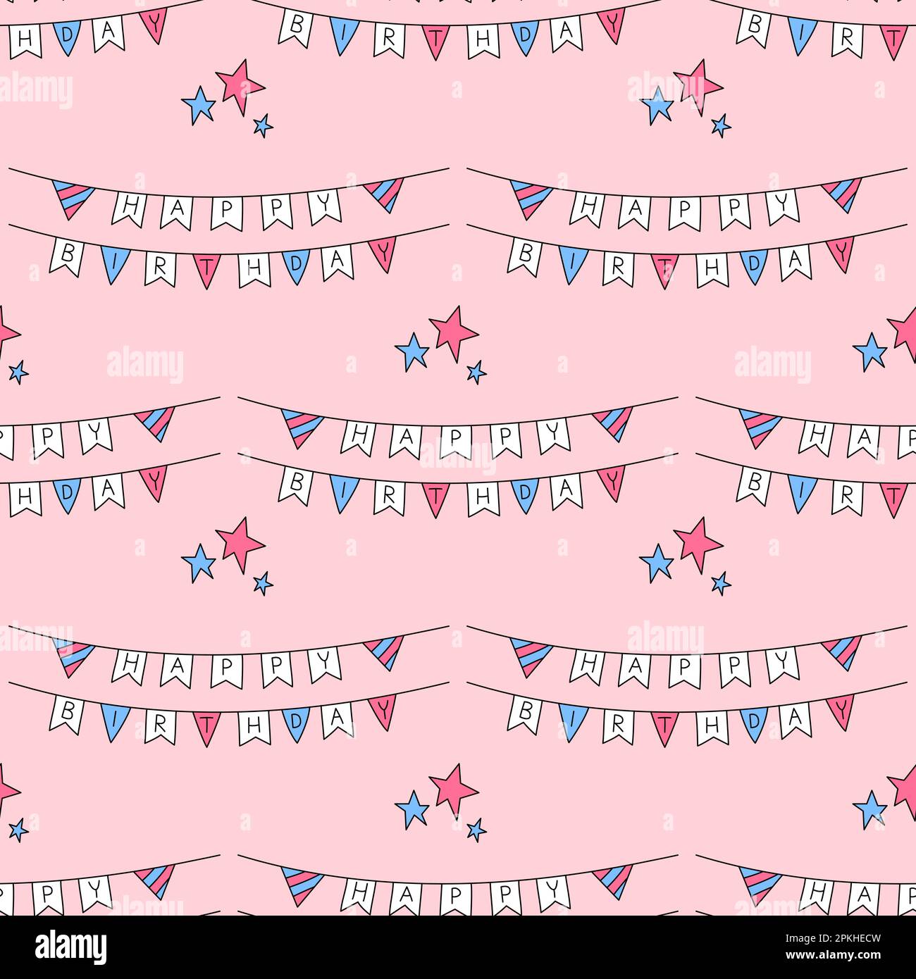 Happy Birthday colorful pattern. Vector seamless pink background with ...