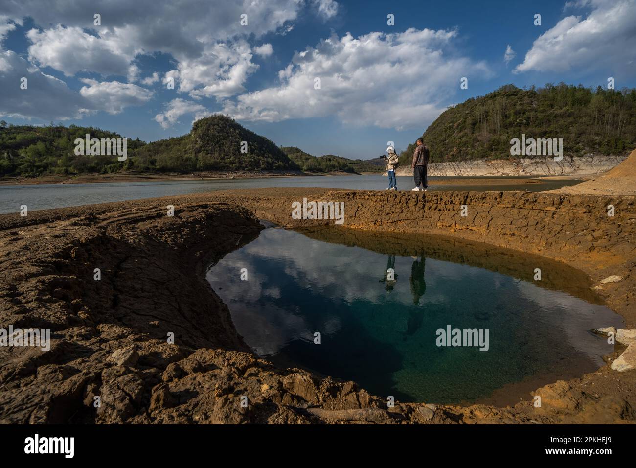 BIJIE, CHINA - APRIL 3, 2023 - Aerial photo shows spring water emerging ...