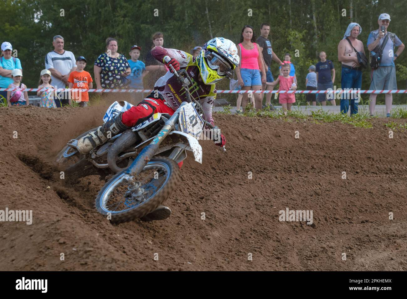 SHARYA, RUSSIA - AUGUST 06, 2022: Racer in turn. A fragment of the ...