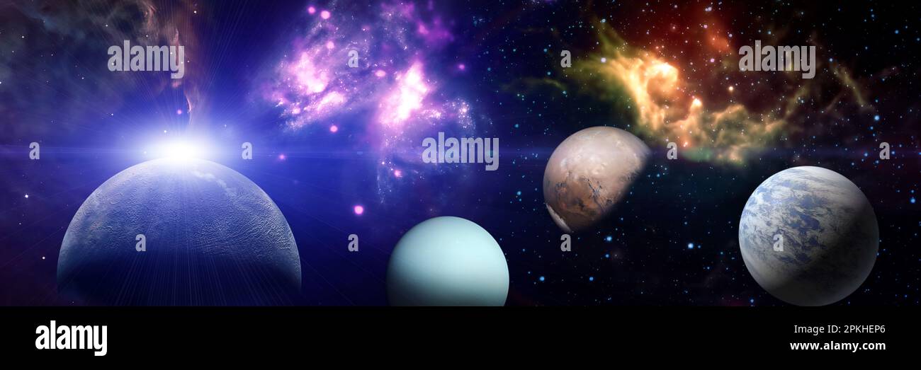 planets, awesome science fiction wallpaper, cosmic landscape Stock ...