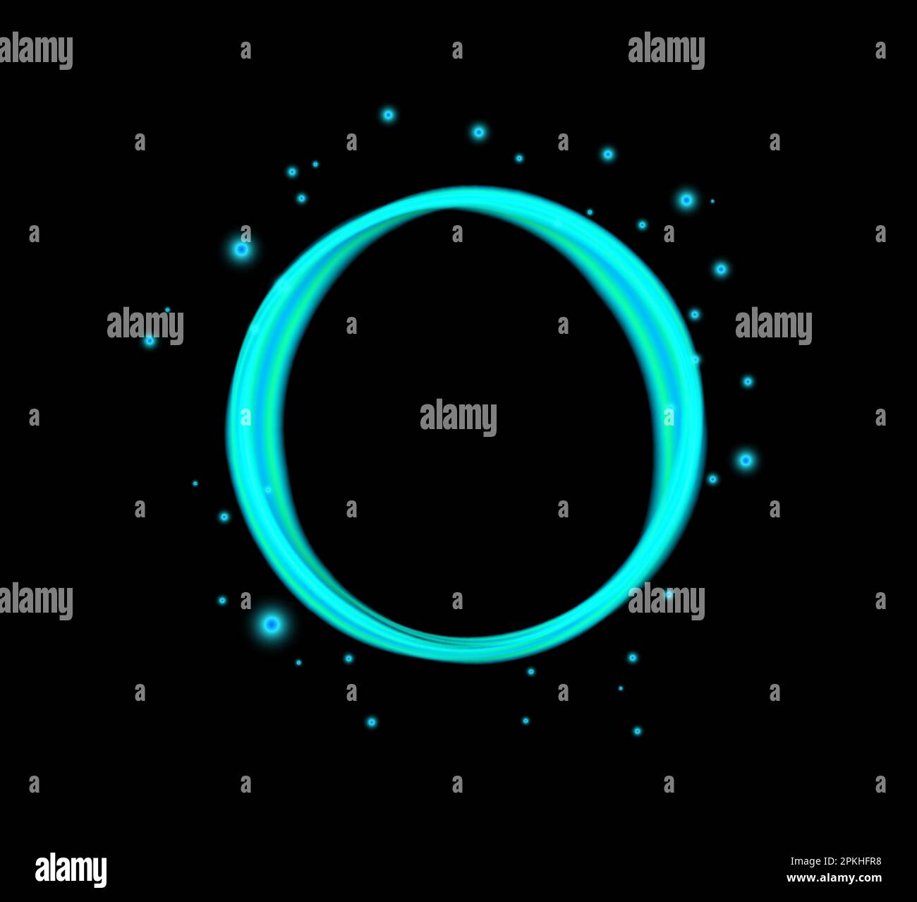 Round Fluorescent Blue Shiny Frame With Bubbles Abstract Background ...