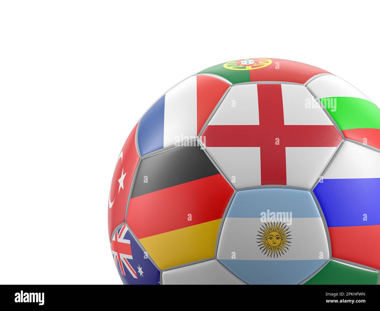 Soccer ball national flags on a white background. 3d illustration Stock ...