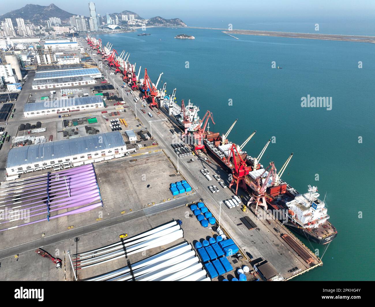LIANYUNGANG, CHINA - APRIL 8, 2023 - Cargo is loaded and unloaded at a ...