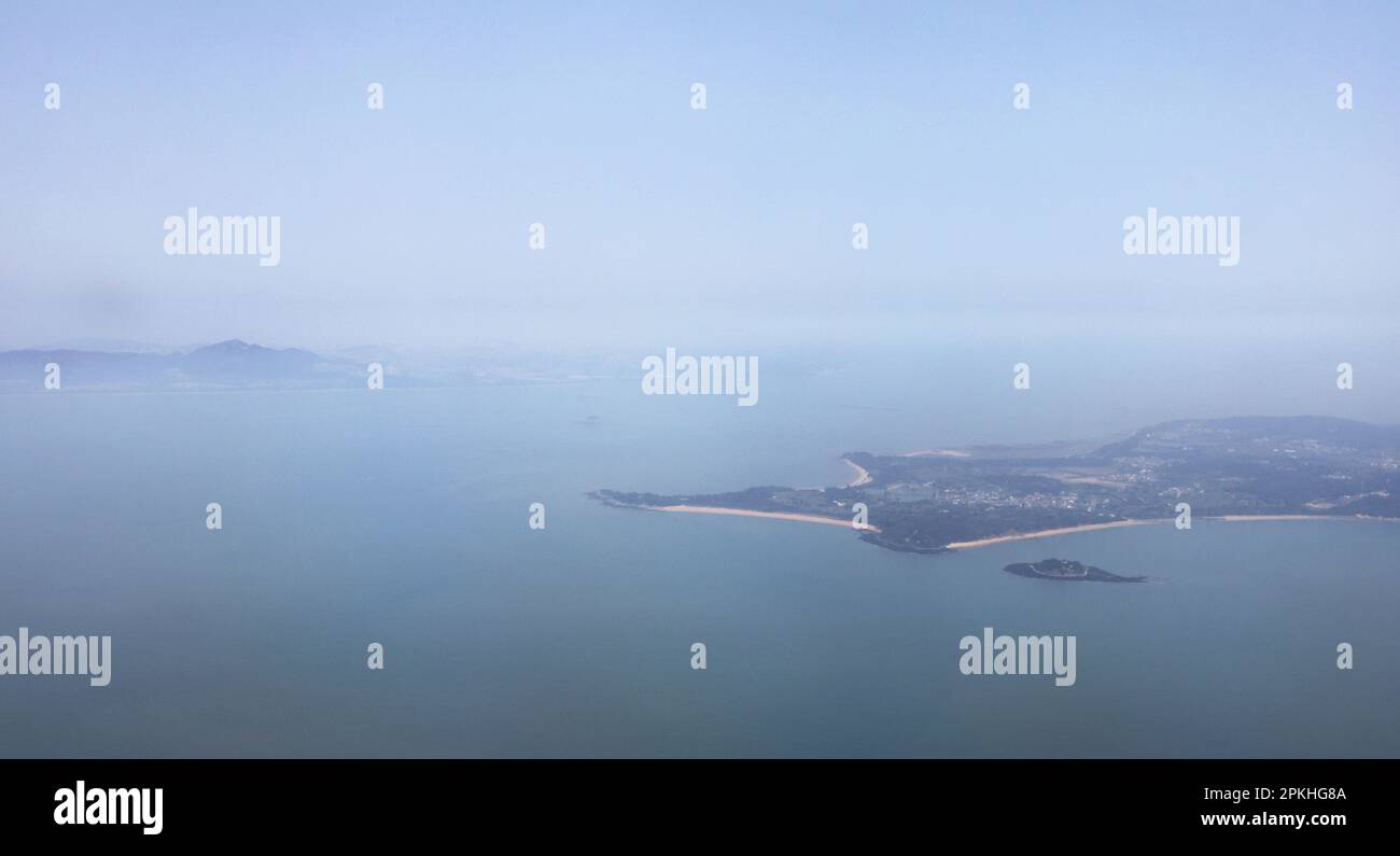 A picture taken from a plane shows Lieyu, Taiwan(front) and Xiamen(Amoy ...