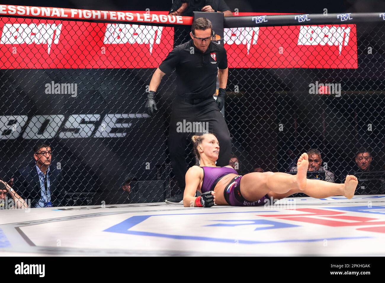 April 7, 2023: Featherweight Martina Jindrova appears dazed while on ...