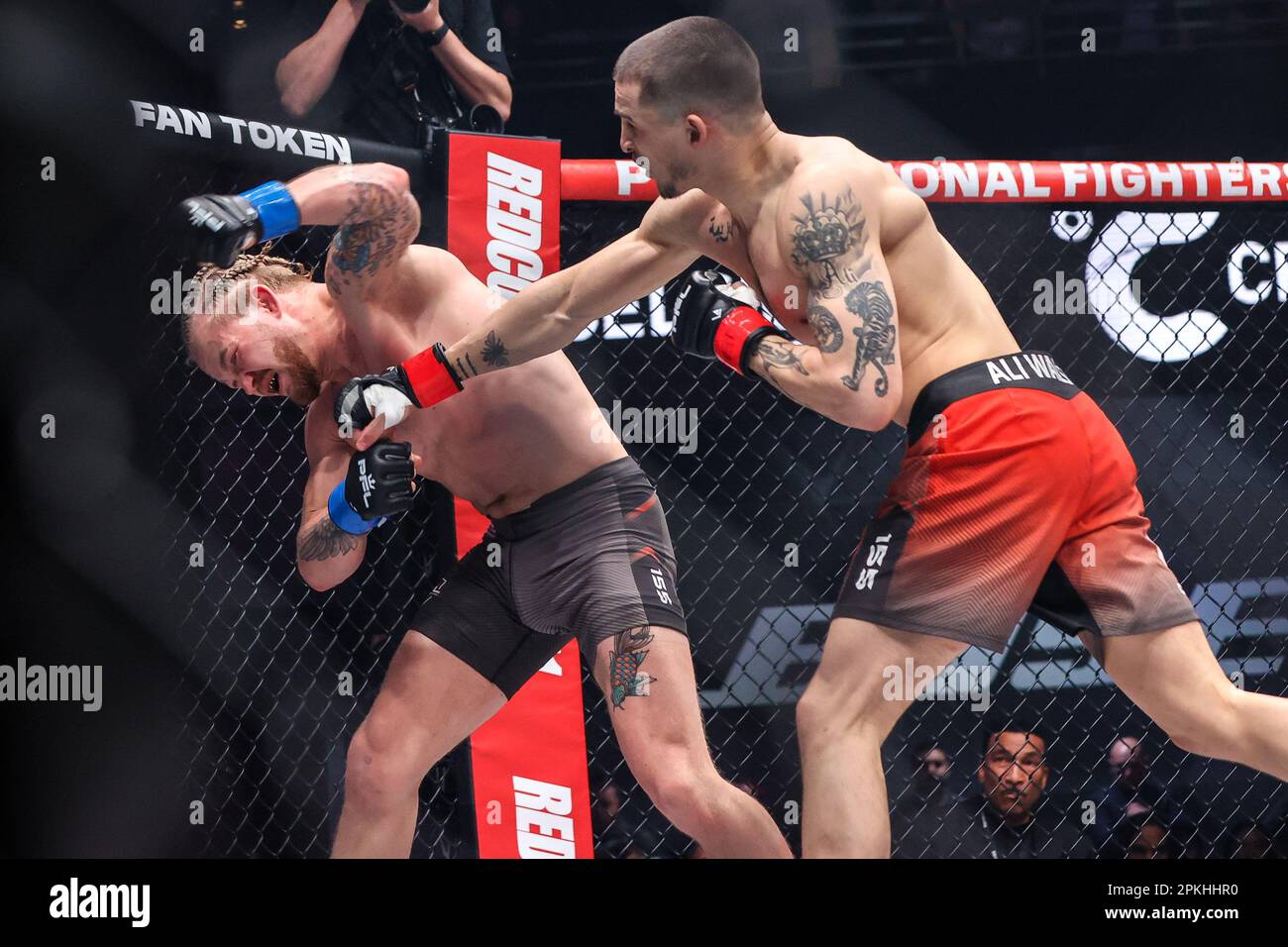 April 7, 2023: (R-L) Amateur Lightweight Biaggio Ali Walsh punches ...