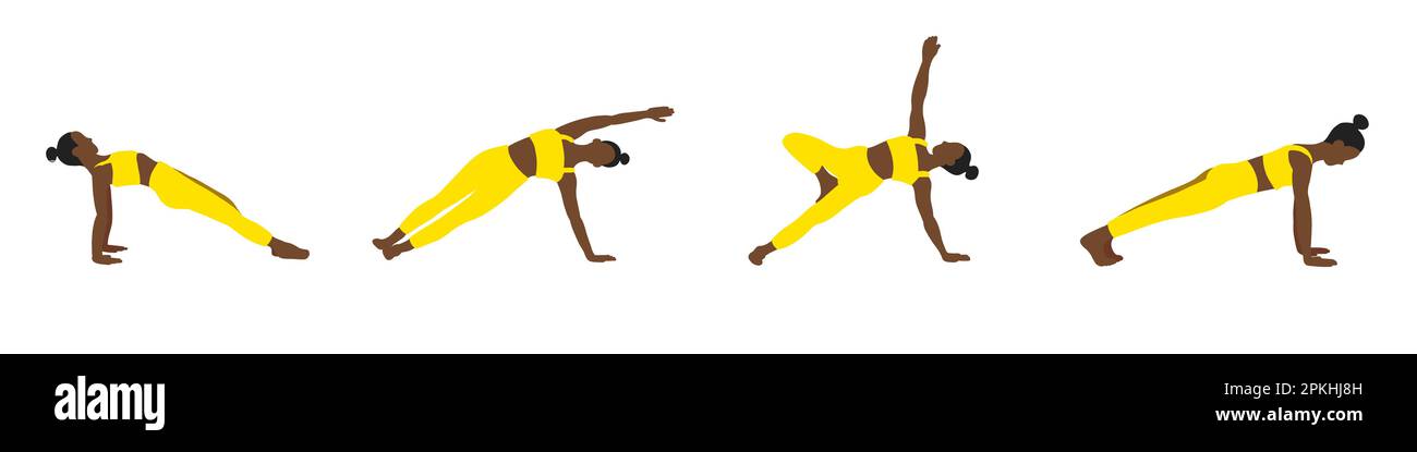 Flexibility yoga poses collection. African American female, lady, woman ...