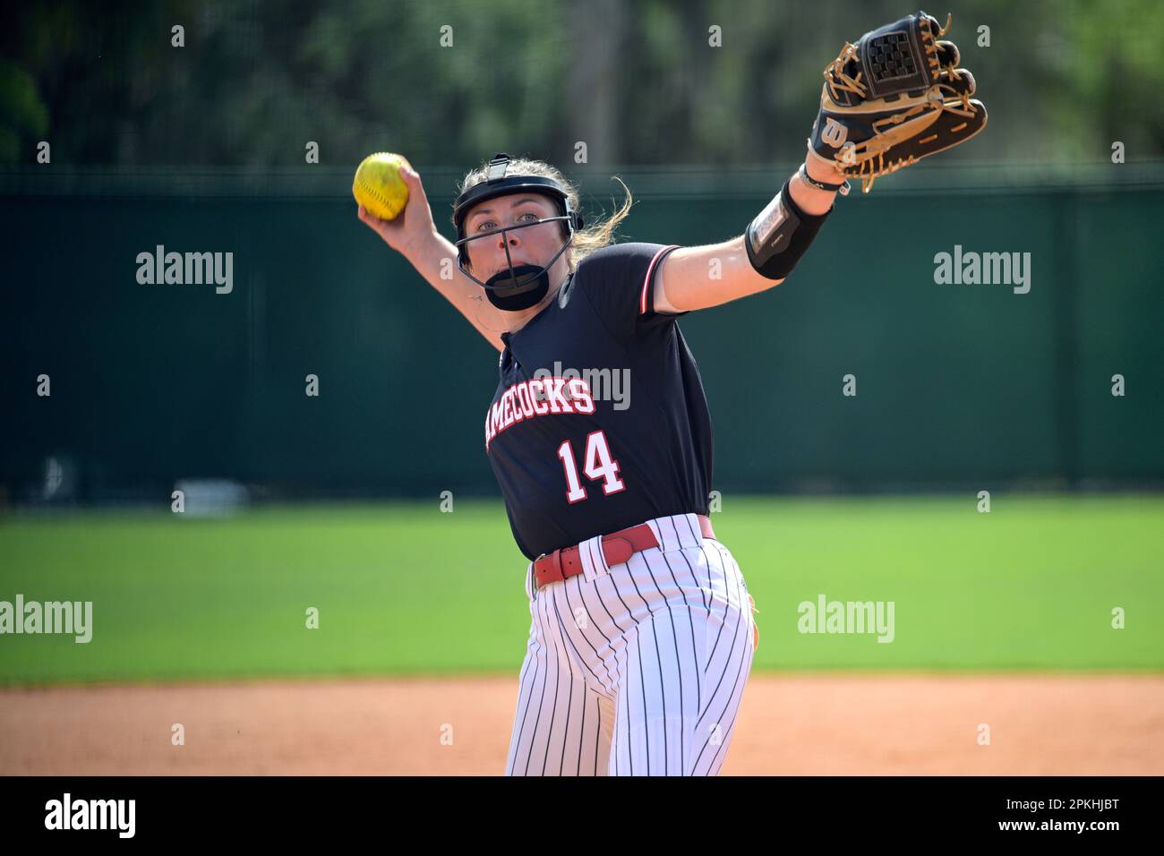 Jacksonville State pitcher Sarah Currie (14) throws during an NCAA ...