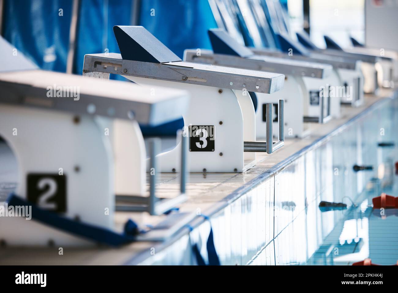 Start, platform and swimming with block at pool for championship ...