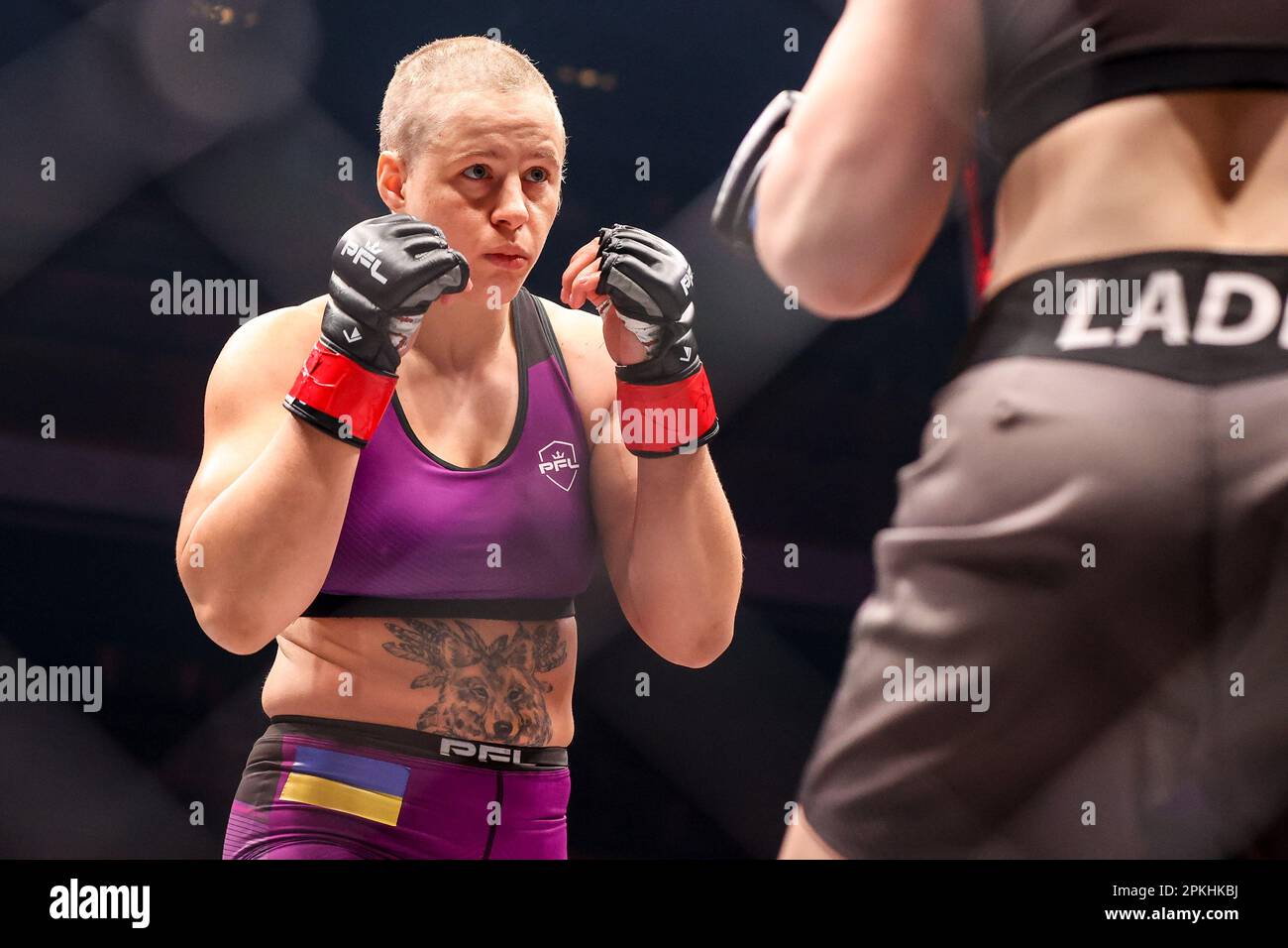 Las Vegas, NV, USA. 7th Apr, 2023. Featherweight Olena Kolesnyk looks ...