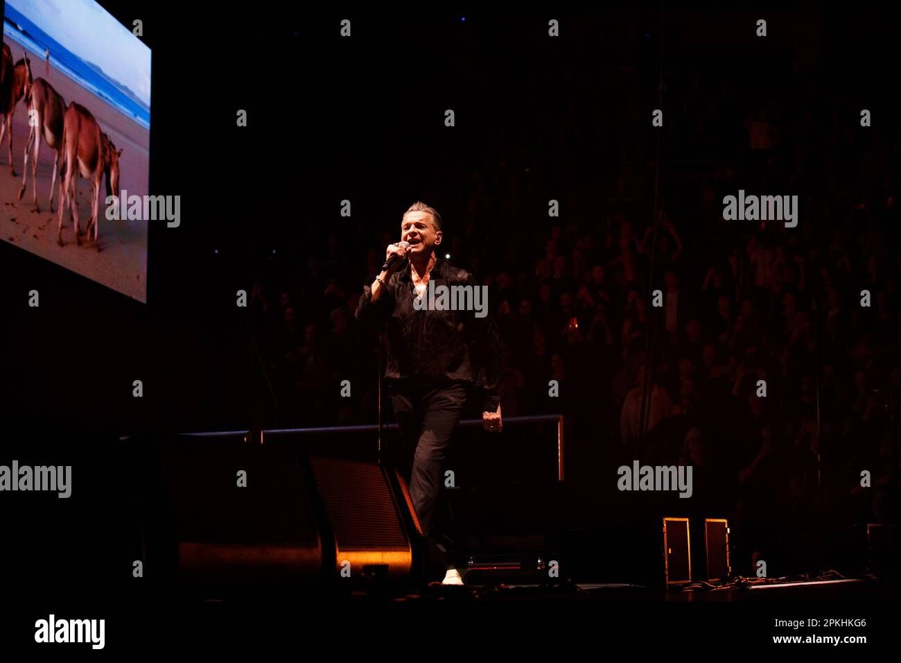 Depeche Mode lead singer Dave Gahan performing on stage during the ...