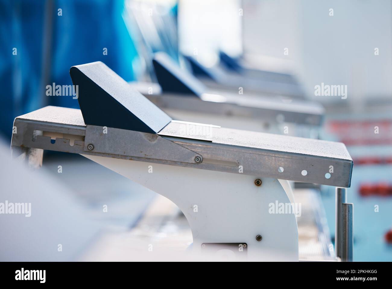 Start, platform and sports with block at swimming pool for championship ...