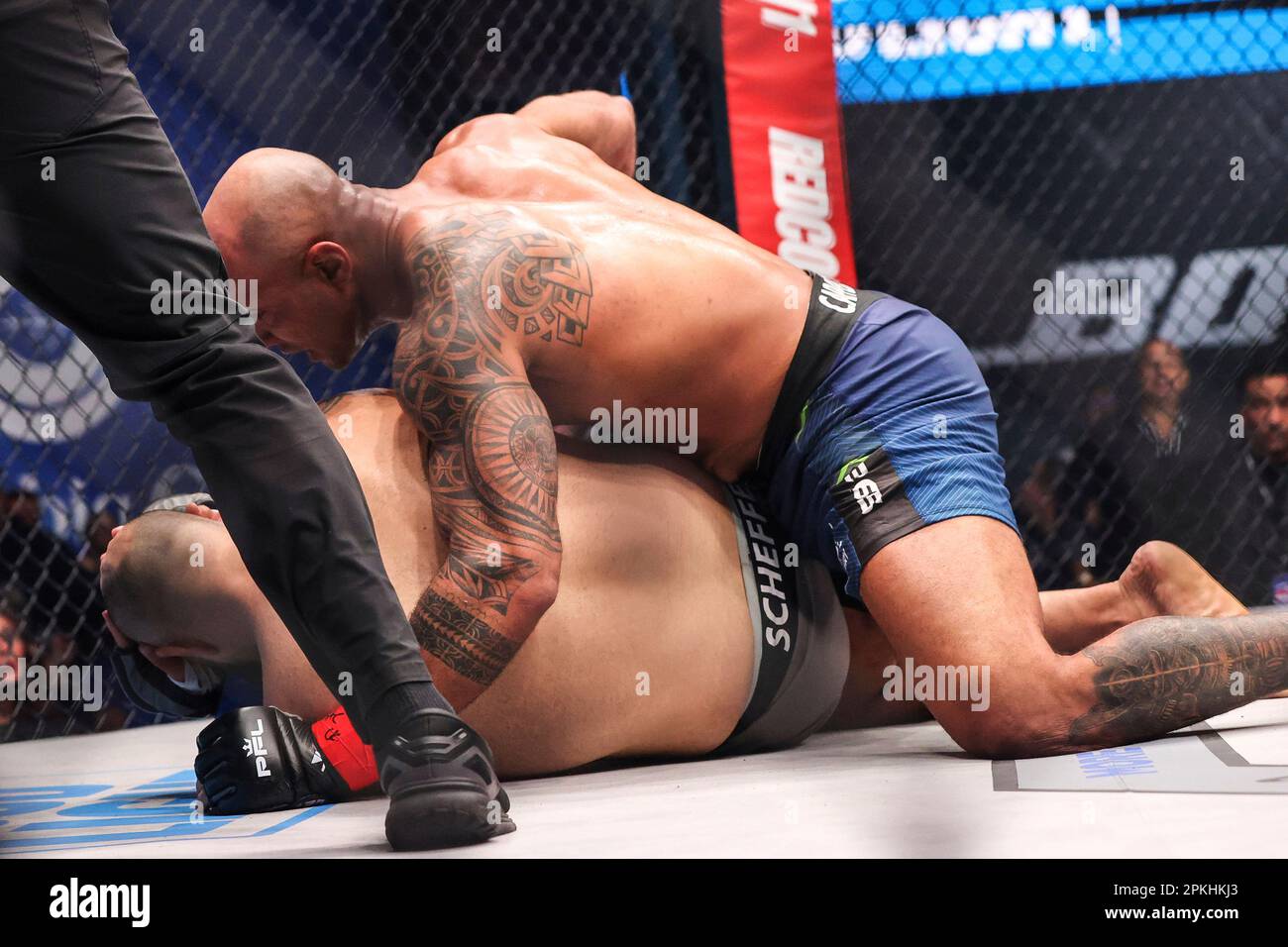 April 7, 2023: Heavyweight Bruno Cappelozza punches Matheus Scheffel ...